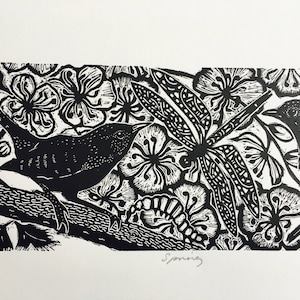 Linocut Print of Spring - Etsy