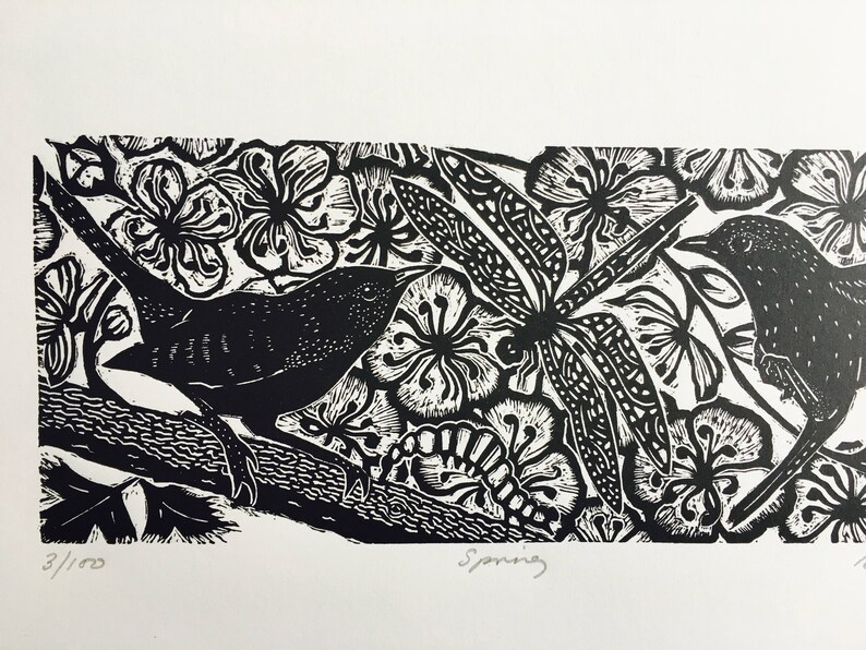 Linocut Print of Spring - Etsy