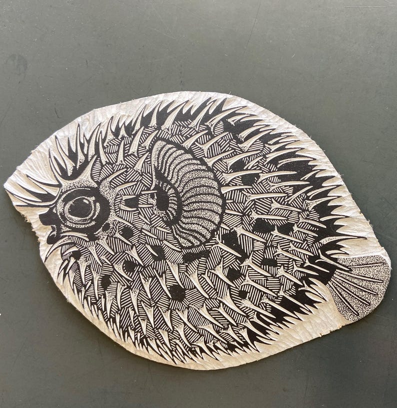 Linocut Print of a Puffer Fish - Etsy