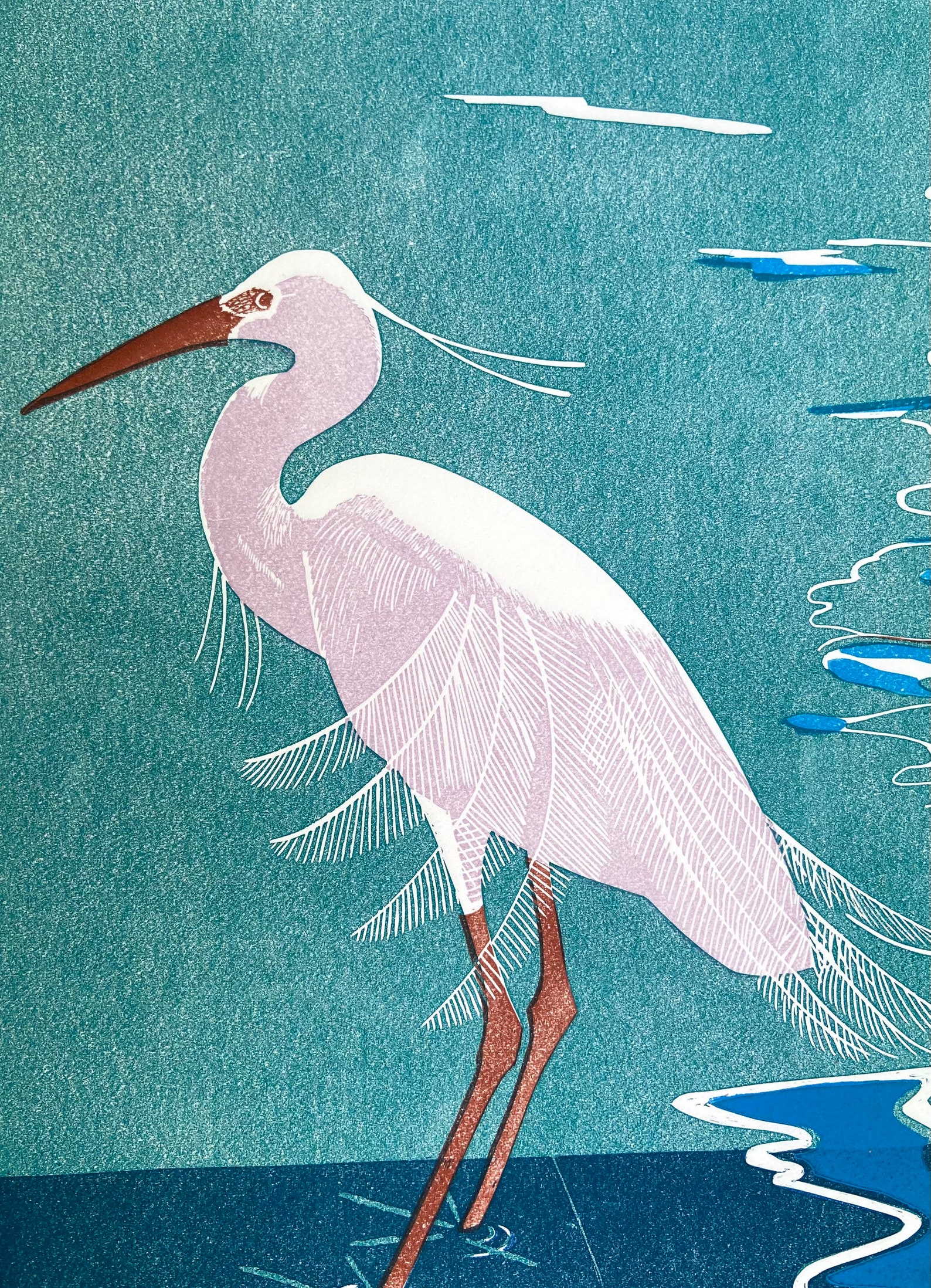 Linocut of a Little Egret - Etsy
