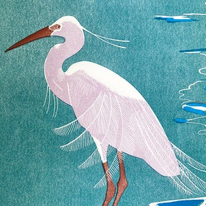 Linocut of a Little Egret | Etsy
