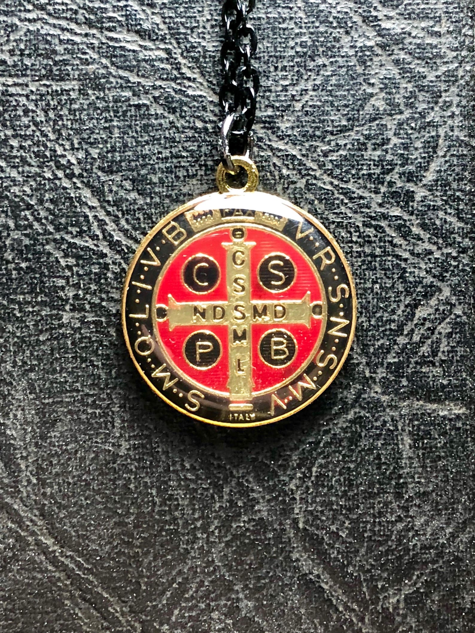 Blackened Exorcism Talisman Black and Red Enameled Gold Saint Benedict ...