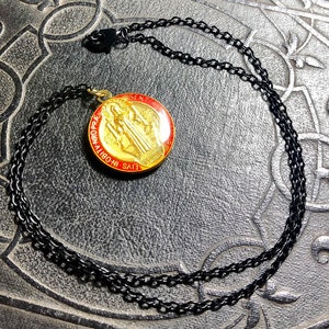 Red and Blue Exorcism Talisman Enameled Golden Saint Benedict Medallion ...