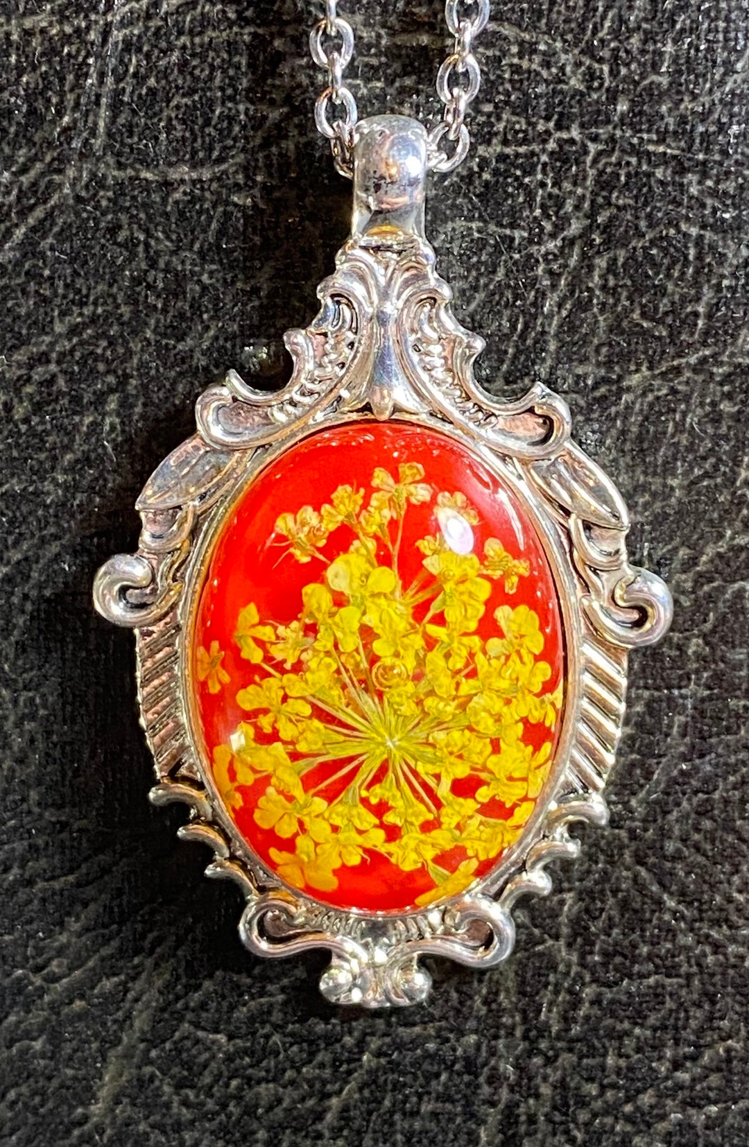 Burning Flower Flames Ruby Red and Dyed Yellow Real Pressed Queen Annes ...