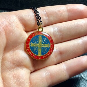 Red and Blue Exorcism Talisman Enameled Golden Saint Benedict Medallion ...
