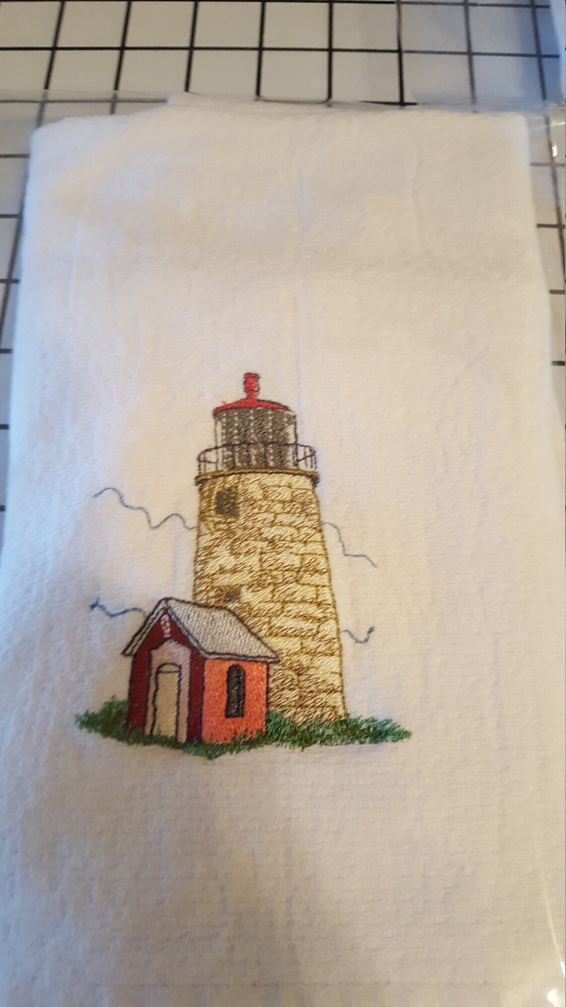 Lighthouse Embroidered Hand Towel - Etsy