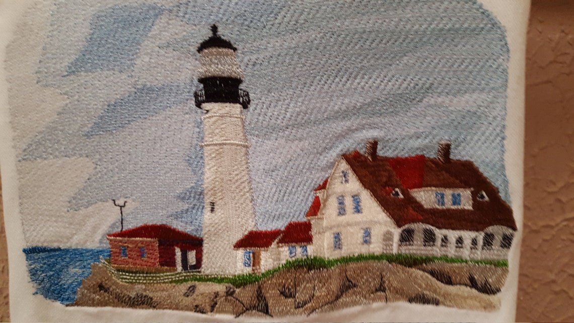 Embroidered Lighthouse Hand Towel, Portland, Maine Head Light - Etsy