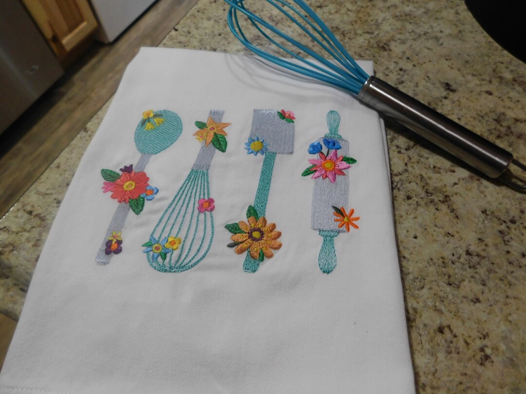 Kitchen Utensils in Bloom Kitchen Towel - Etsy