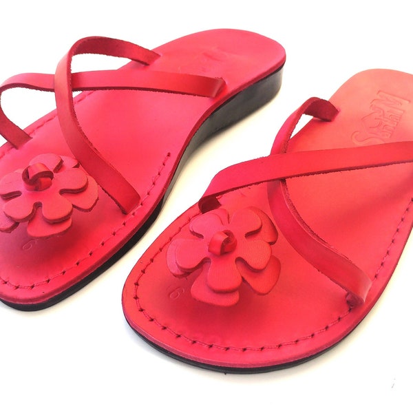 Red Leather Flats Sandals - Etsy