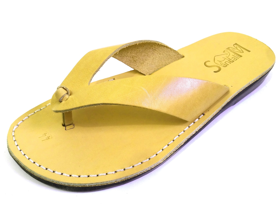 Yellow Genuine Leather Sandals for Men, Men's Everyday Classic Shoes ...