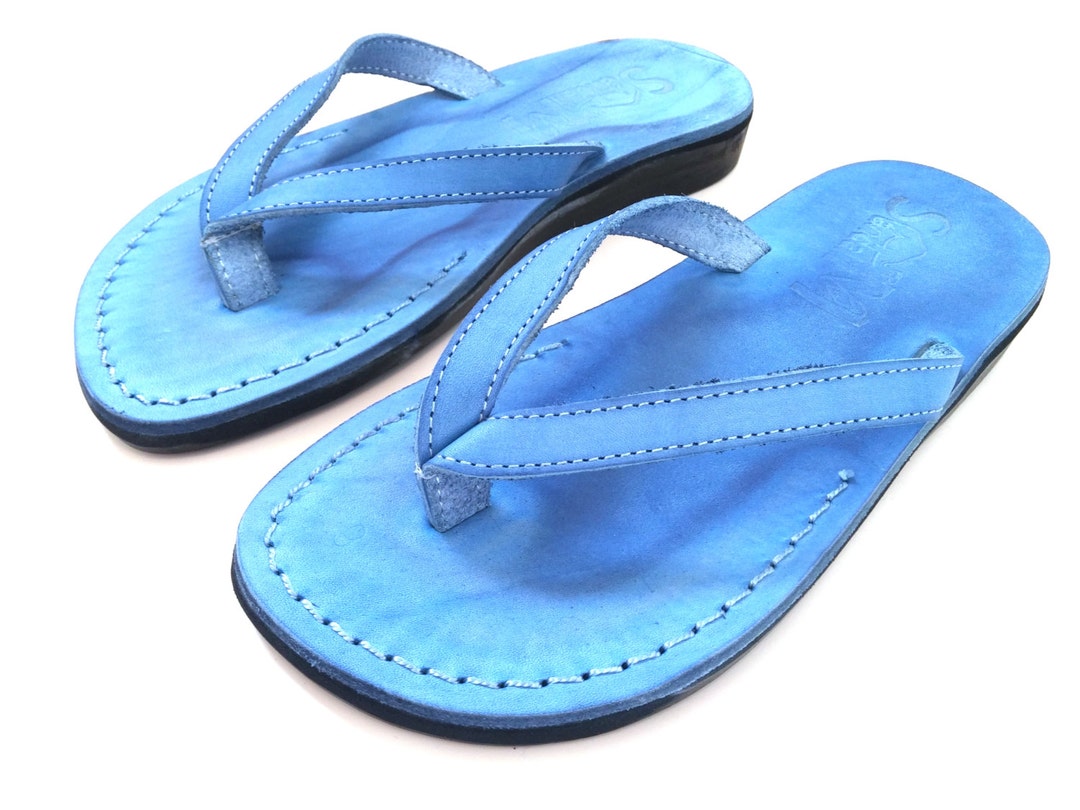 Blue Genuine Leather Sandals for Women, Ladies' Minimalist Summer Beach ...