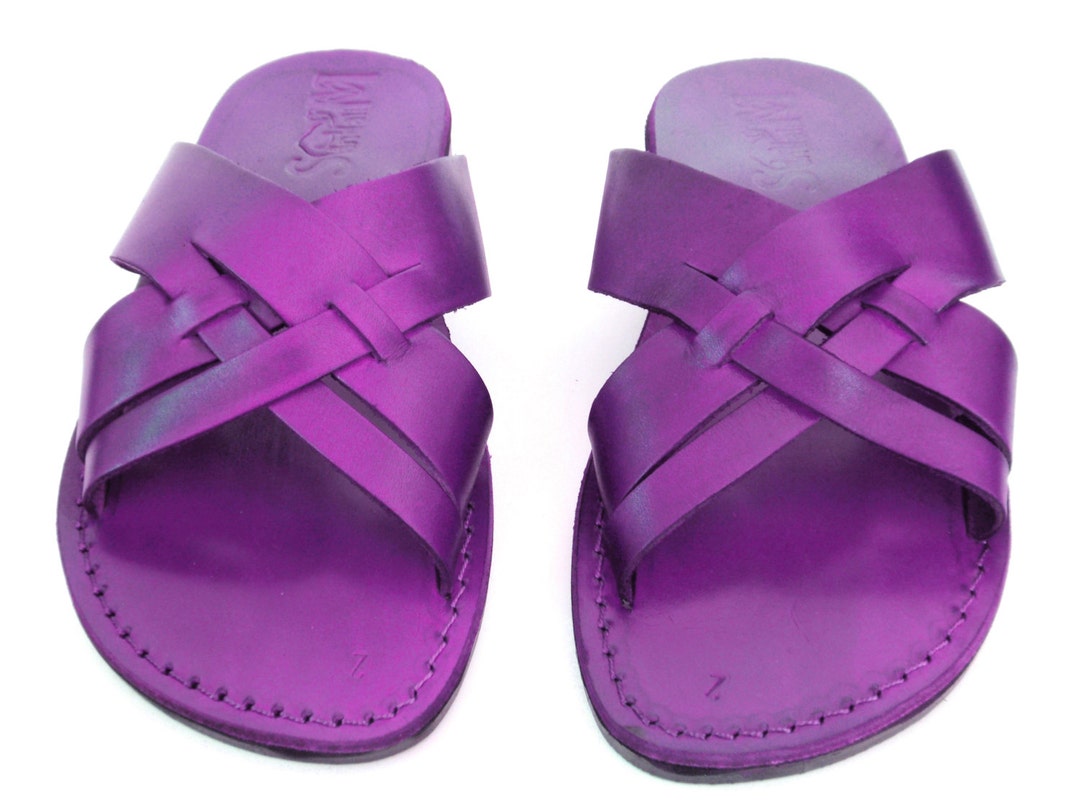 Violet Leather Summer Sandals for Women, Ladies Greek Style Flats ...