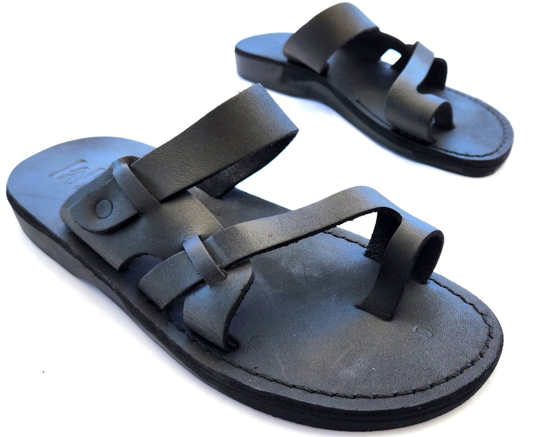 Black Leather Sandals for Women and Men, Classic Summer Everyday Shoes ...