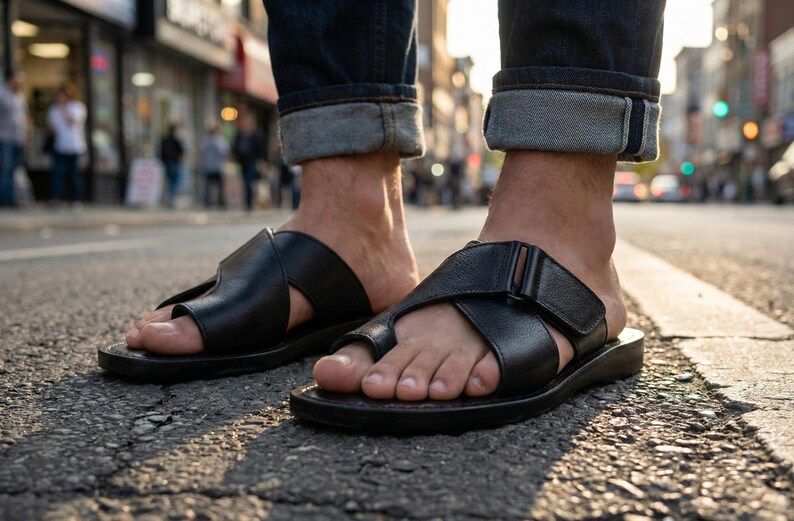 Green Leather Sandals | Toe Ring Slides | Earthy Nature Inspired Flats ...