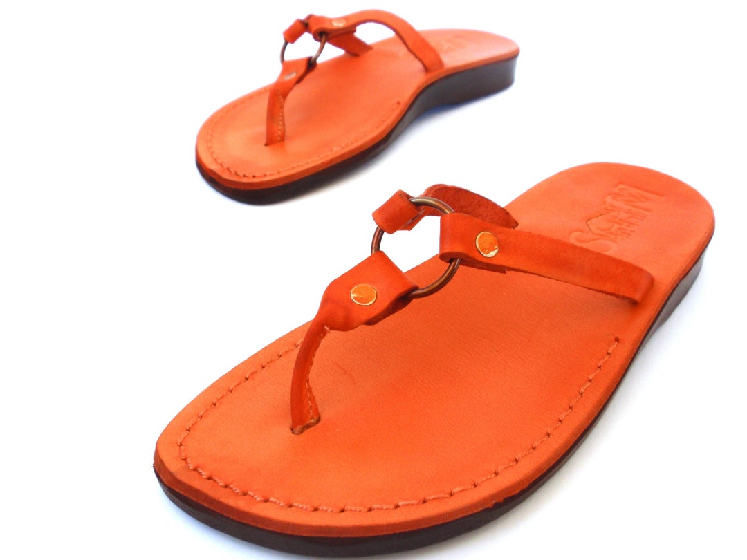 Orange Leather Sandals for Women, Ladies' Summer Flip Flops, SATURN - Etsy