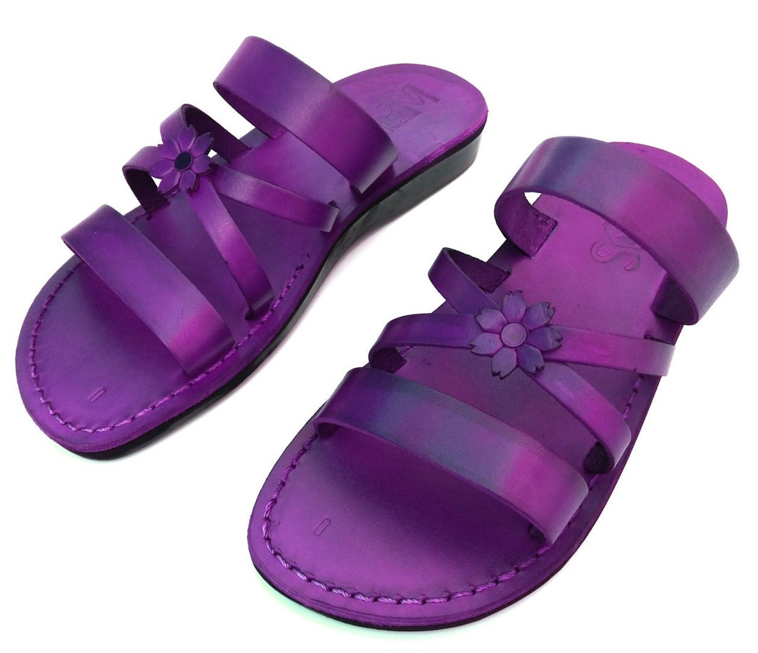 Violet Leather Sandals for Ladies, Women's Spartan Greek Style Leather ...