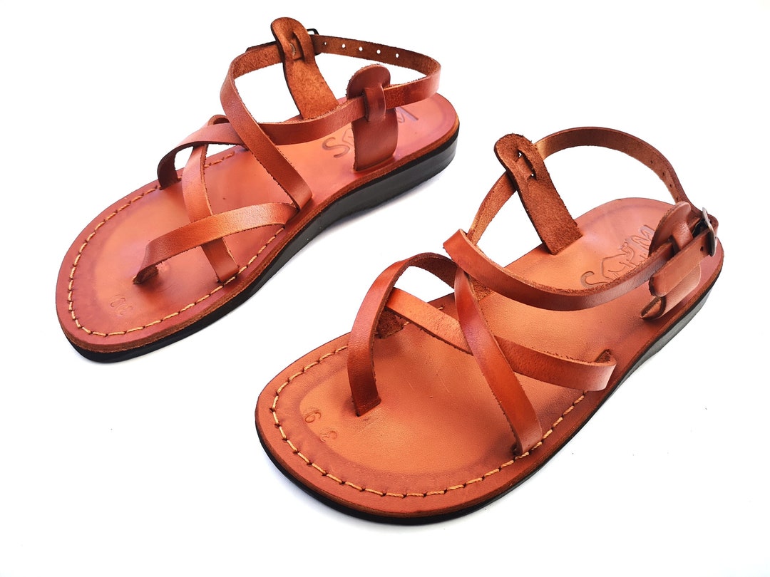 Women's Brown Leather Jesus Sandals, Classic Gladiator Style, Greek ...