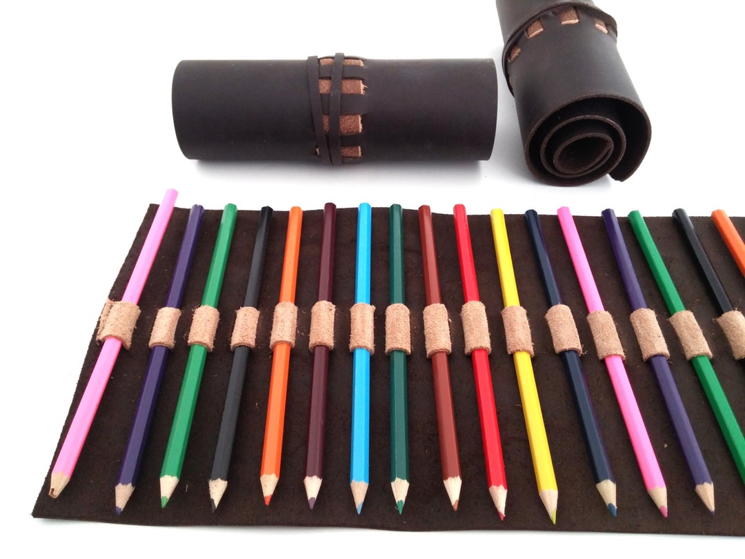Large Leather Sketching, Leather Pen Roll, 22 Pencils Case, Leather ...