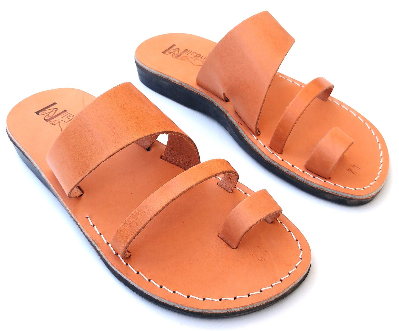 Natural Leather Toe Ring Sandals for Men and Women, Falts Flip Flops ...