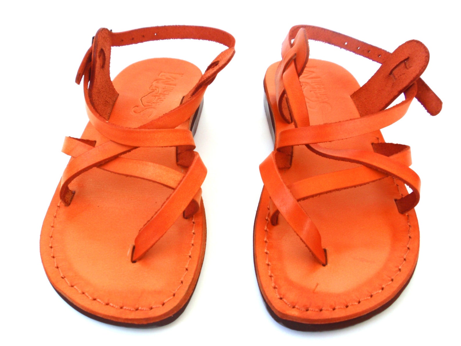 Orange Genuine Leather Strappy Sandals for Women Ladies' - Etsy