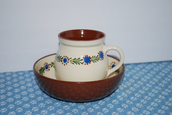 German Folk Art Pitcher and Bowl Small Redware Pitcher and | Etsy