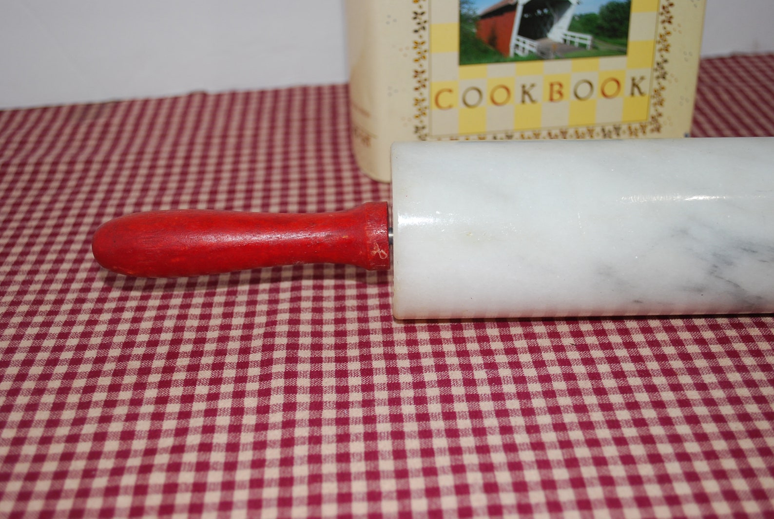 Vintage Red Handle Marble Rolling Pin Country Farmhouse - Etsy