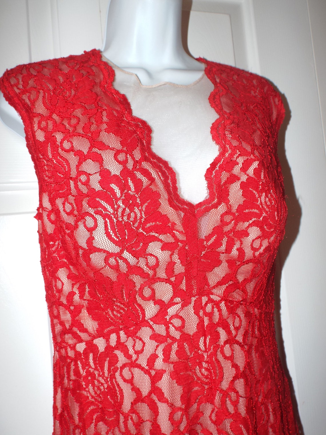 Vintage Red Lace Gown Women's Vintage Red Lace Dress - Etsy