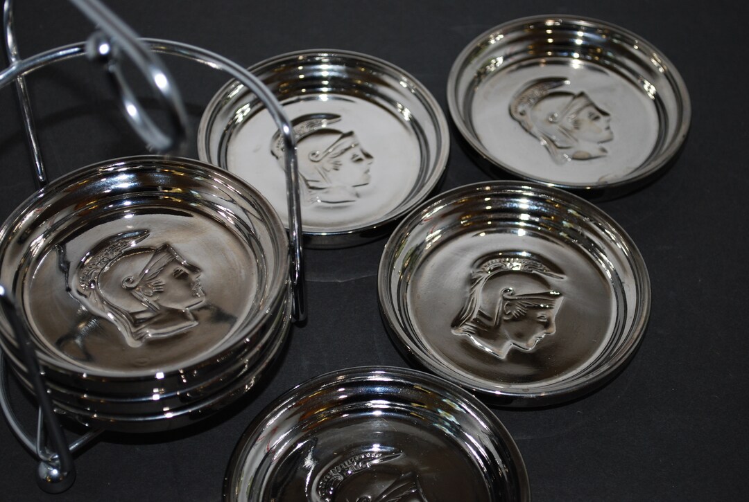 Vintage Gladiator Coasters MCM Kimiko Barware 1960s Silver Caddy - Etsy