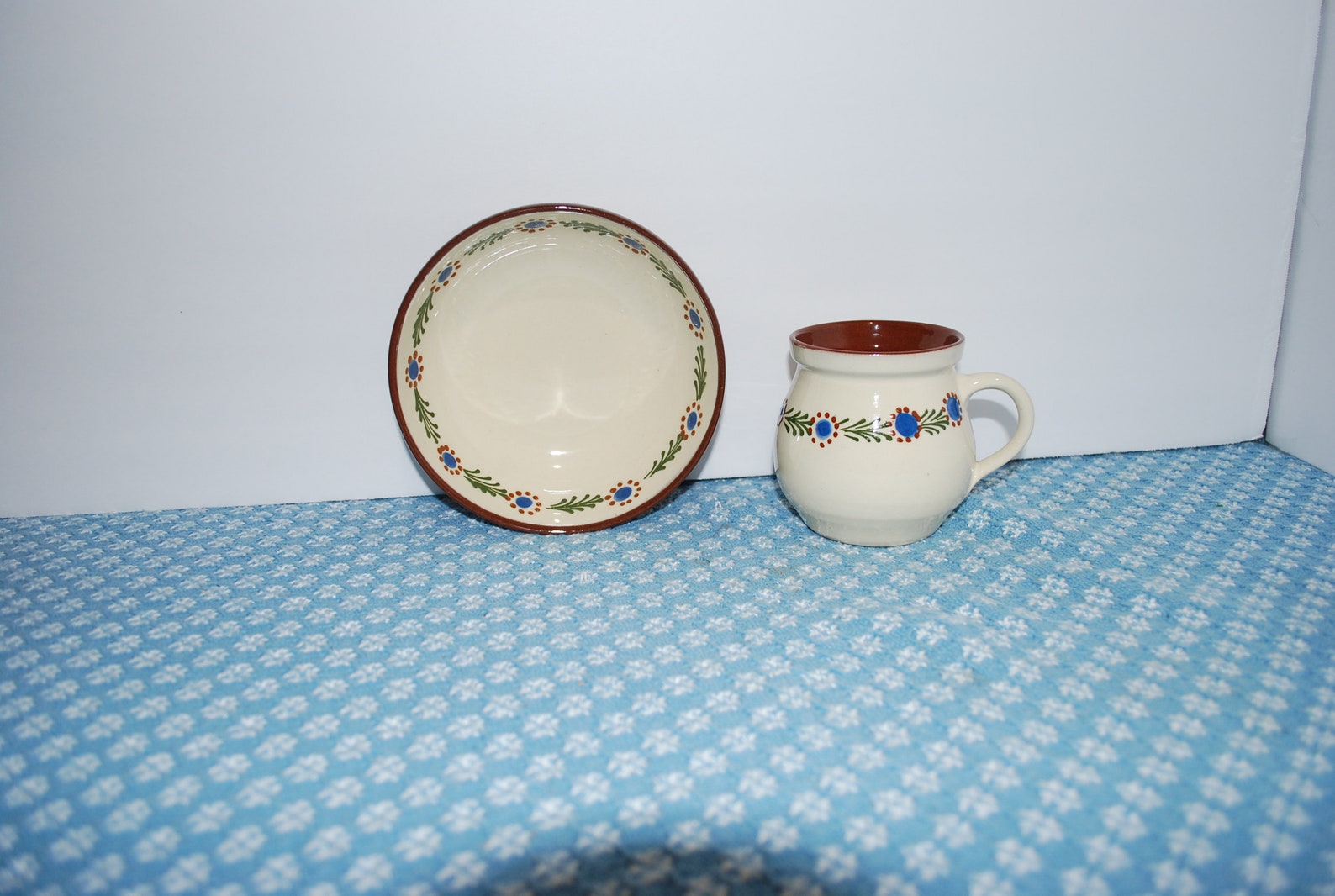 German Folk Art Pitcher and Bowl Small Redware Pitcher and | Etsy
