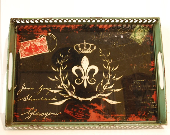 French Country Metal and Glass Serving Tray - Etsy