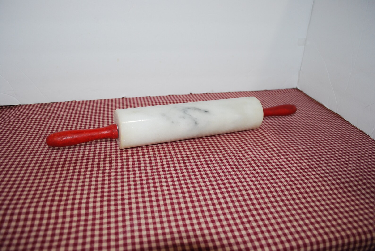 Vintage Red Handle Marble Rolling Pin Country Farmhouse - Etsy