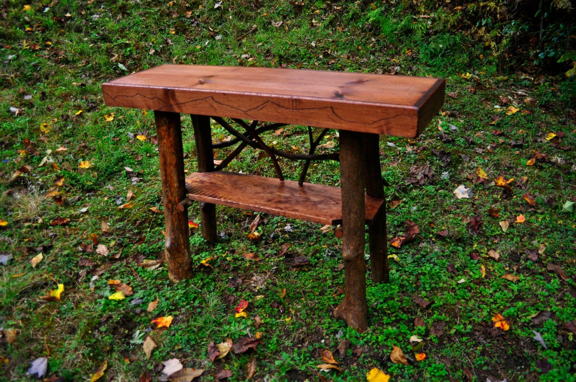 Rustic Tree Trunk Console Entry Table Handmade Sofa 54" Table With ...