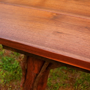 Rustic Walnut Dining Table and Bench Set Log Cabin Adirondack Furniture ...