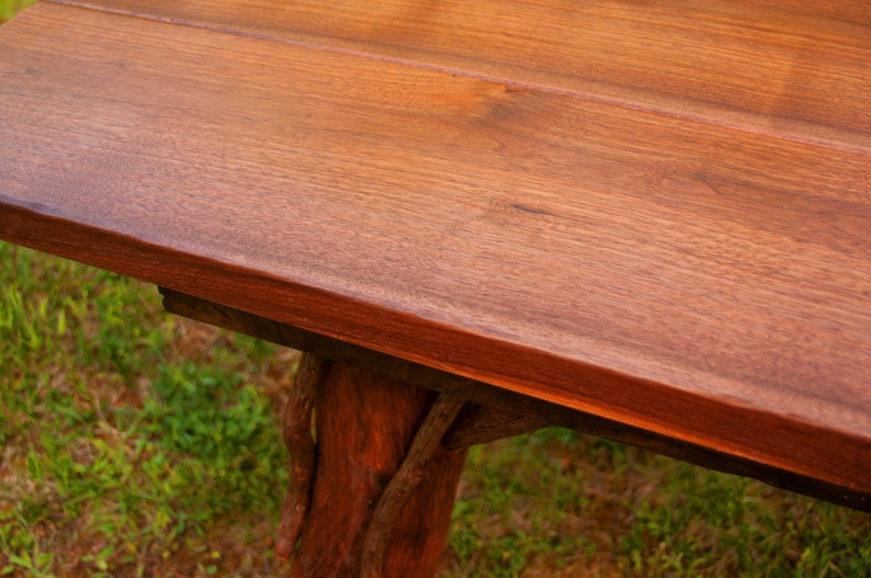 Rustic Walnut Dining Table and Bench Set Log Cabin Adirondack Furniture ...