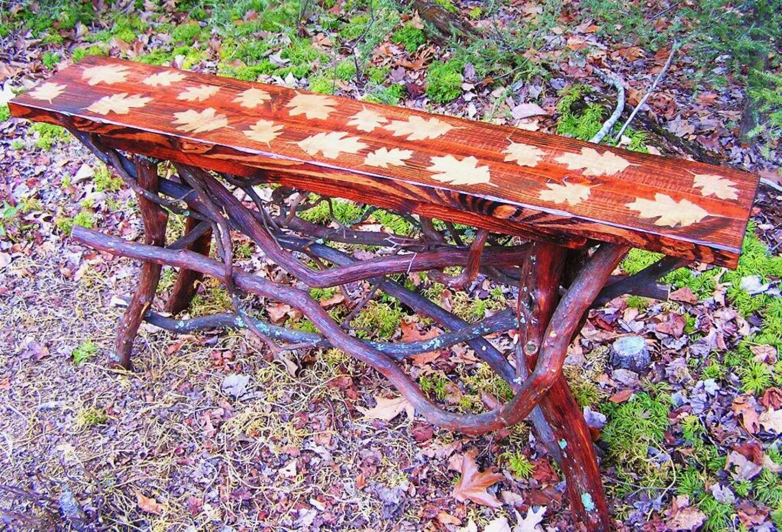 Rustic Handmade Console Entry Hall Sofa Console Table With Leaf Design ...