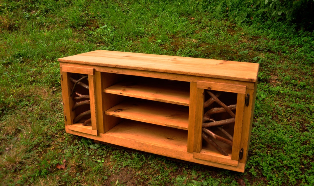 Rustic Wood Media TV Console Sideboard Table With Mountain Laurel ...