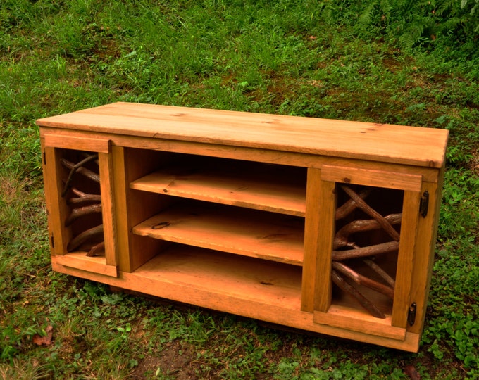 Rustic Wood Media TV Console Sideboard Table With Mountain Laurel ...