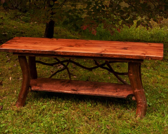 Rustic TV Stand Console Sofa Table With Shelf Log Cabin - Etsy
