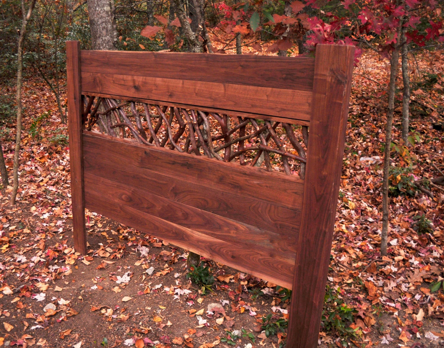 Rustic Bed Walnut Headboard Laurel Twig Log Cabin Cottage Bedroom ...