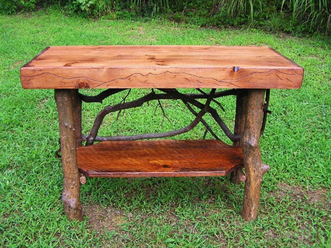 Rustic Table Tree Trunk Console Entry Handmade Primitive Sofa Log Cabin ...