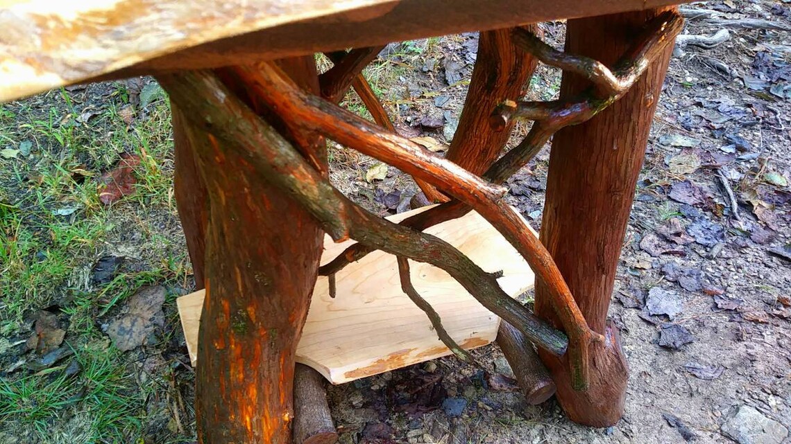Handmade Rustic End Table Primitive Adirondack Art Furniture Cherry Top ...