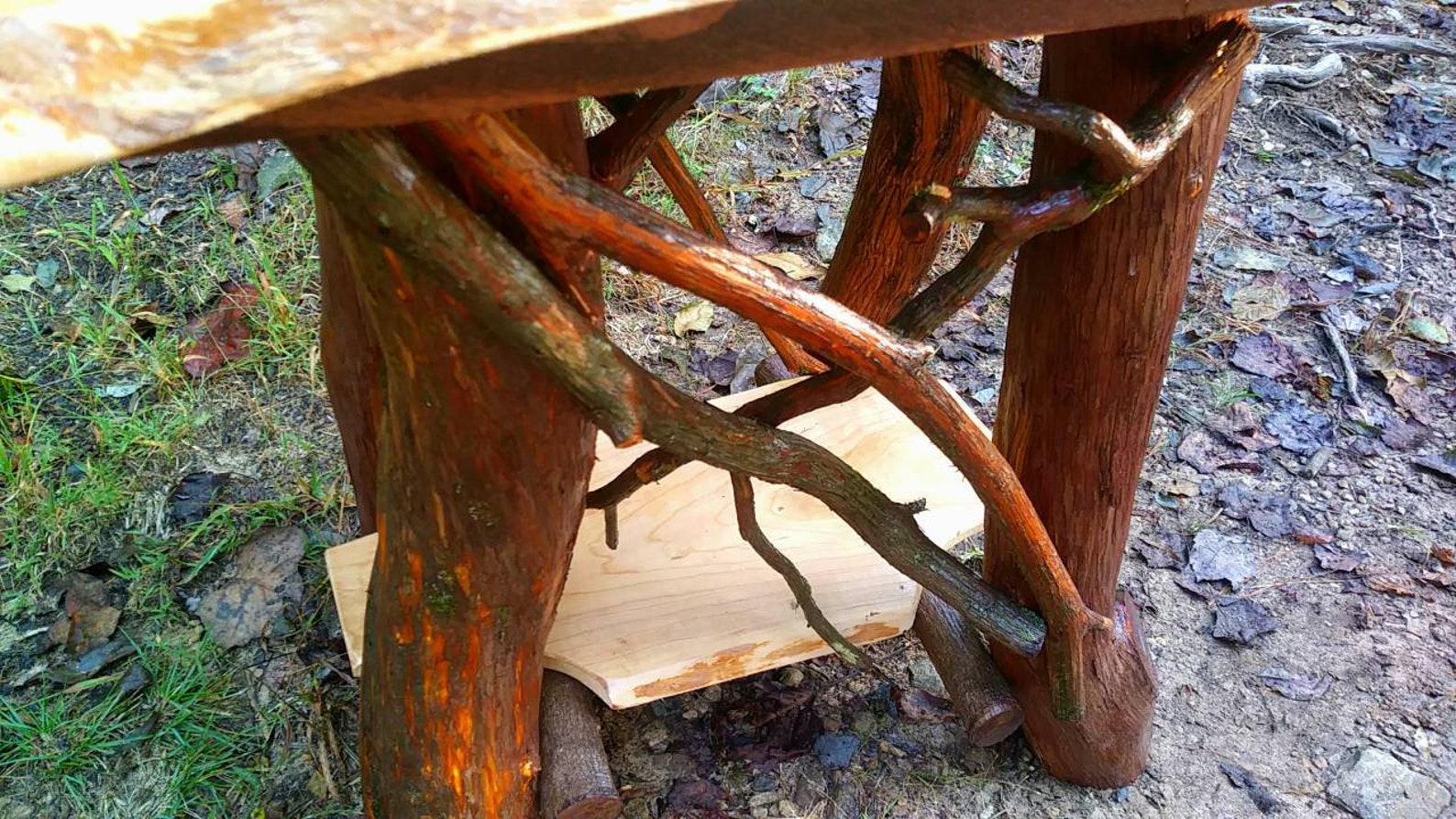 Handmade Rustic End Table Primitive Adirondack Art Furniture Cherry Top ...