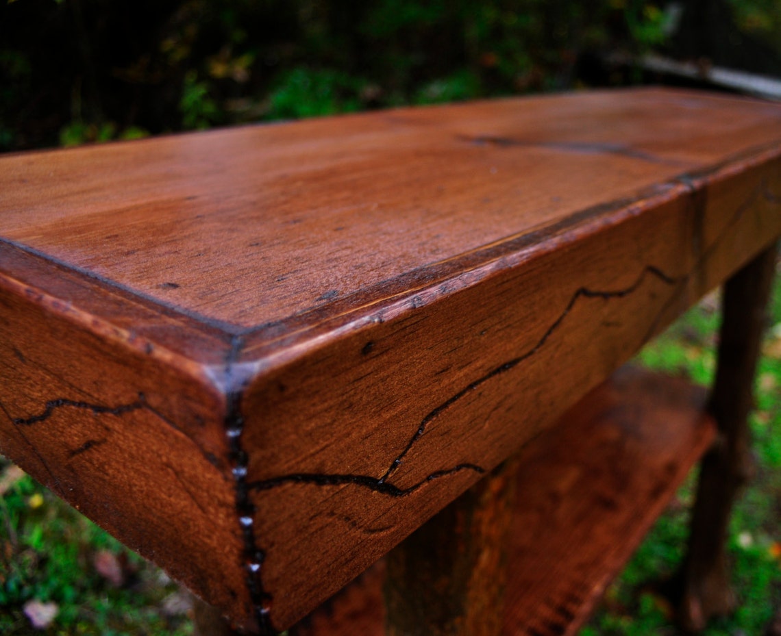 Rustic Tree Trunk Console Entry Table Handmade Sofa 54 Table With Shelf ...