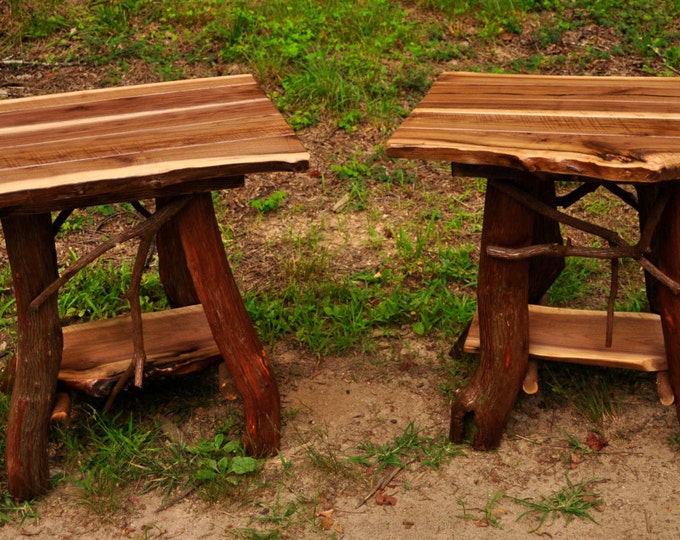 Rustic Pair of Walnut Handmade End Tables Log Cabin Adirondack - Etsy