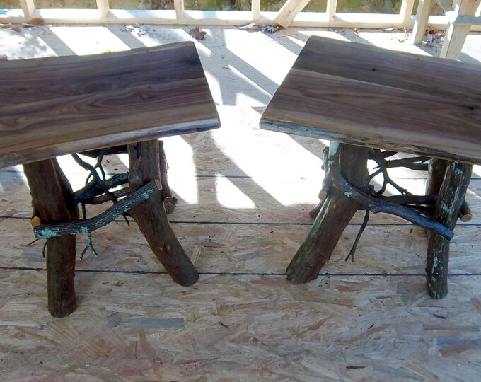 Rustic Pair of Handmade End Tables Log Cabin Adirondack - Etsy