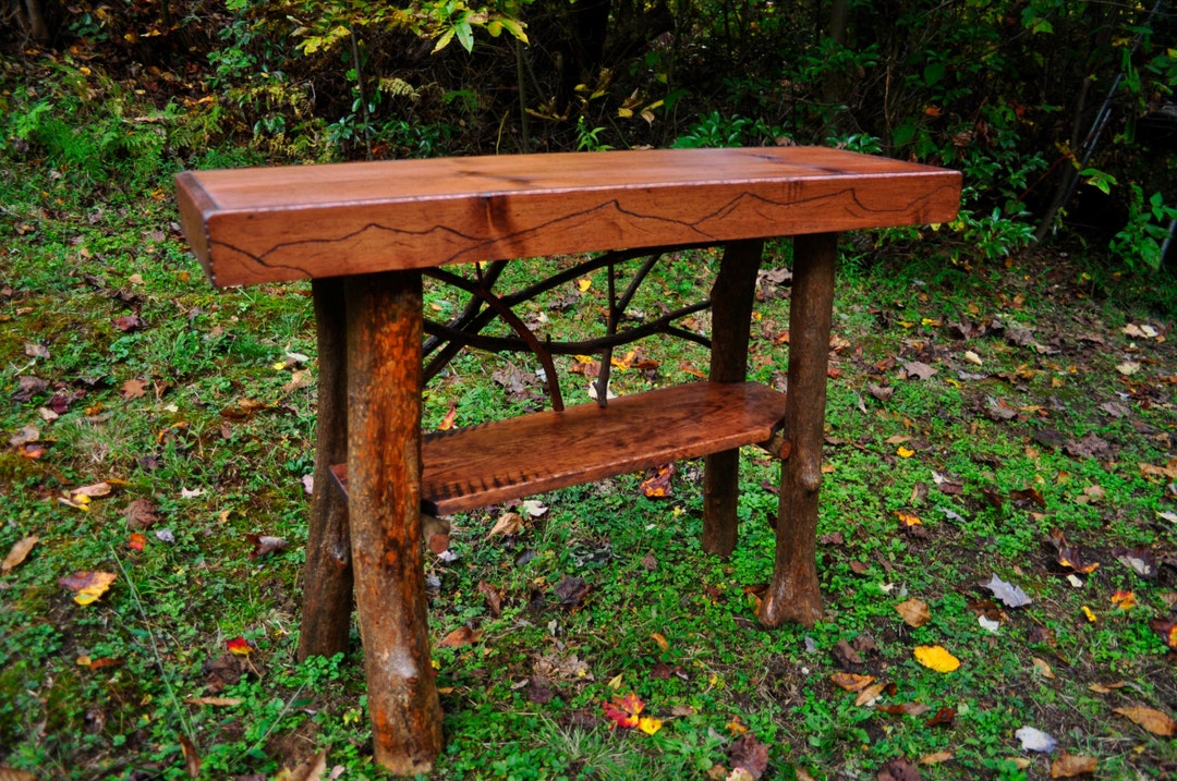 Rustic Tree Trunk Console Entry Table Handmade Sofa 54" Table With ...