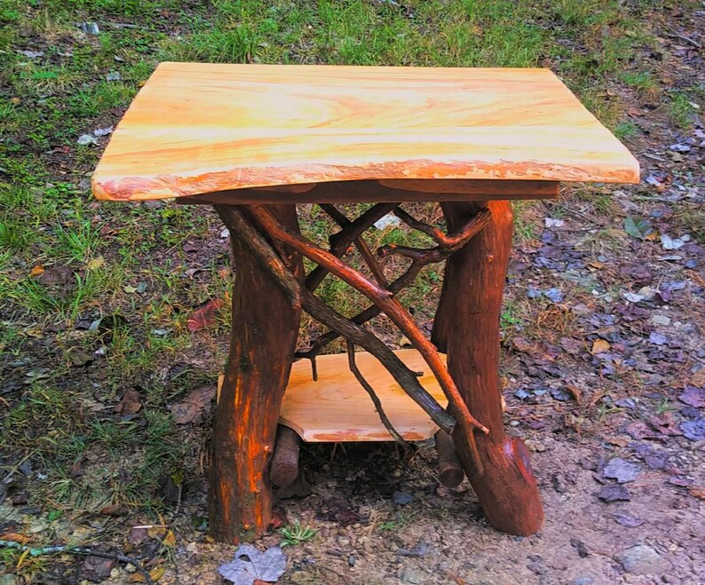 Handmade Rustic End Table Primitive Adirondack Art Furniture Cherry Top ...