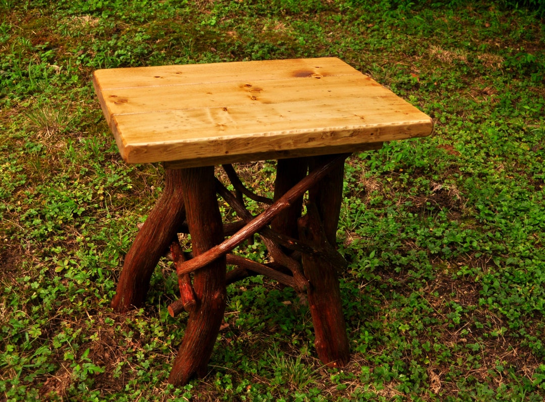 Rustic Wood Handmade End Side Table Log Cabin Furniture by J. Wade FREE ...