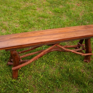 Rustic Walnut Dining Table and Bench Set Log Cabin Adirondack Furniture ...