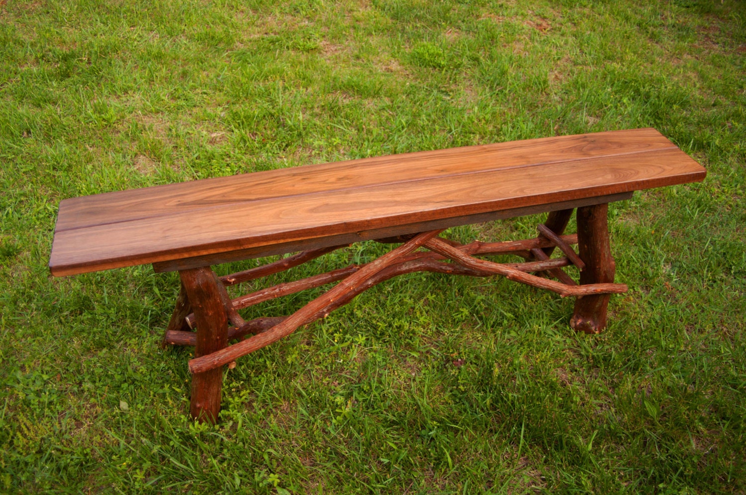 Rustic Walnut Dining Table and Bench Set Log Cabin Adirondack Furniture ...